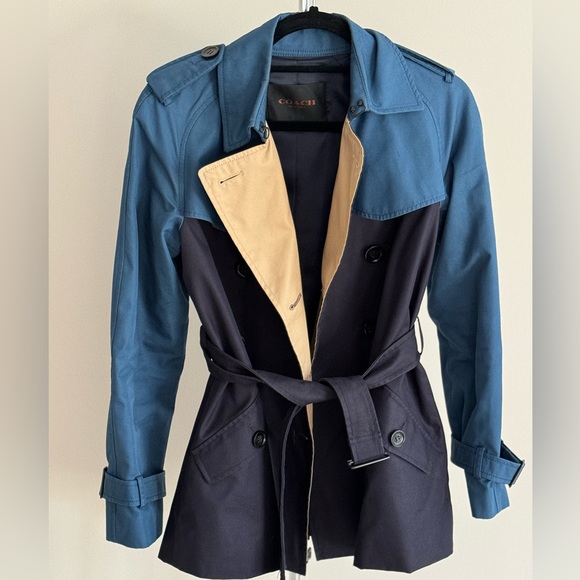 Coach | Jackets & Coats | Coach Colorblock Trench Coat In Navy Blue ...